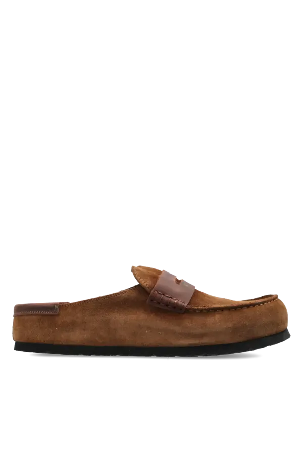 BIRKENSTOCK Naples Suede Leather Loafer Mules - Brown
