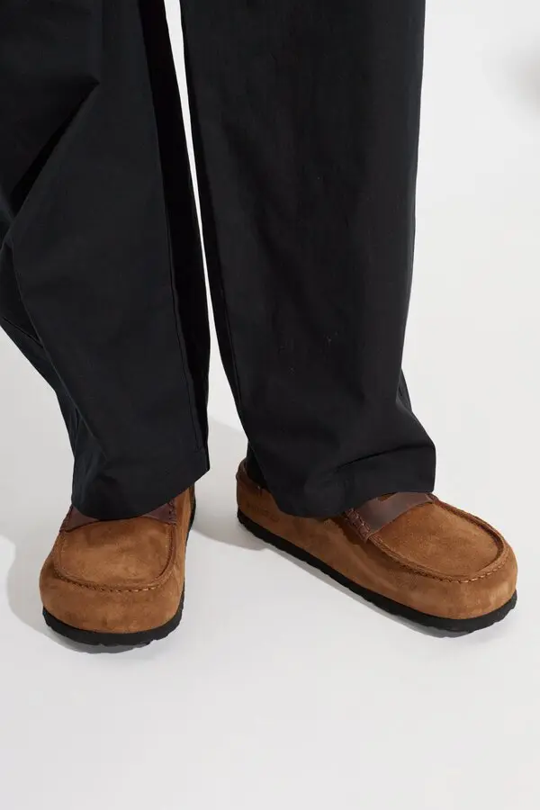BIRKENSTOCK Naples Suede Leather Loafer Mules - Brown