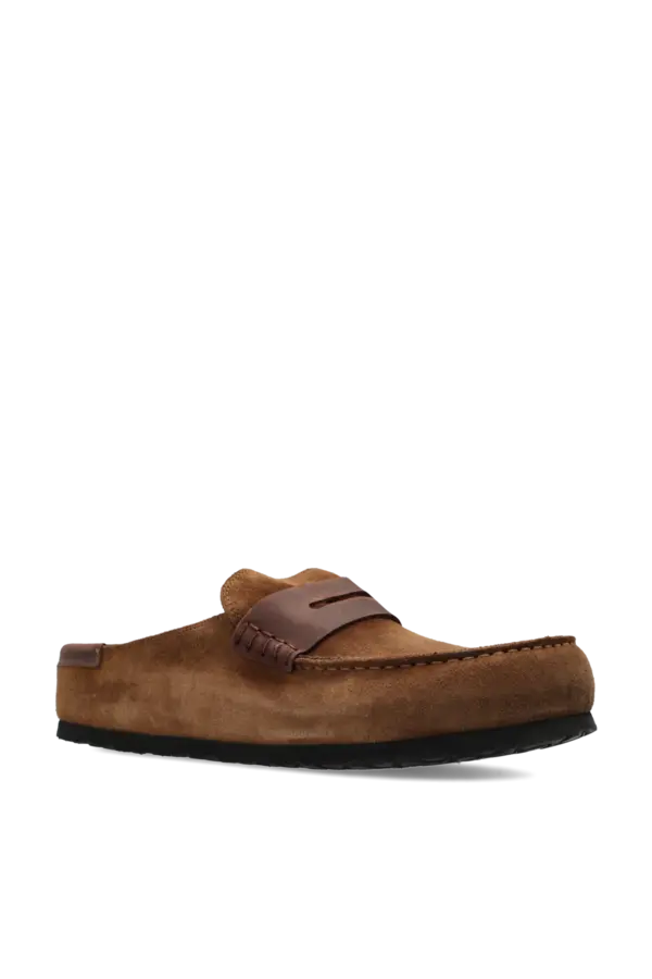 BIRKENSTOCK Naples Suede Leather Loafer Mules - Brown