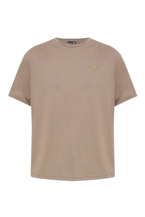 EA7 T-shirt With Gold Logo Appliqu - Beige