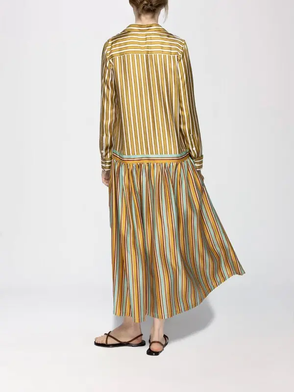 PAULA Striped Silk Twill Shirt Dress