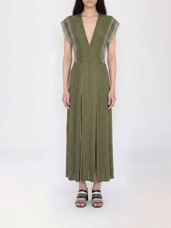 Zeus+dione Sleeveless Silk V-neck Midi Dress - Kaki