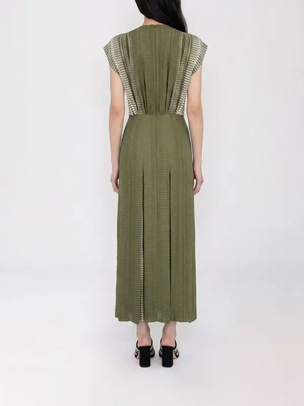 Zeus+dione Sleeveless Silk V-neck Midi Dress - Kaki
