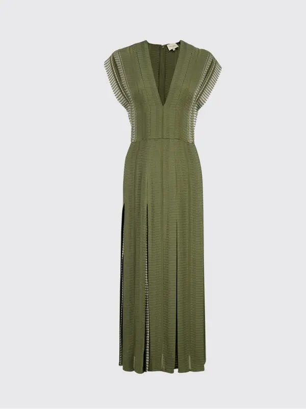 Zeus+dione Sleeveless Silk V-neck Midi Dress - Kaki