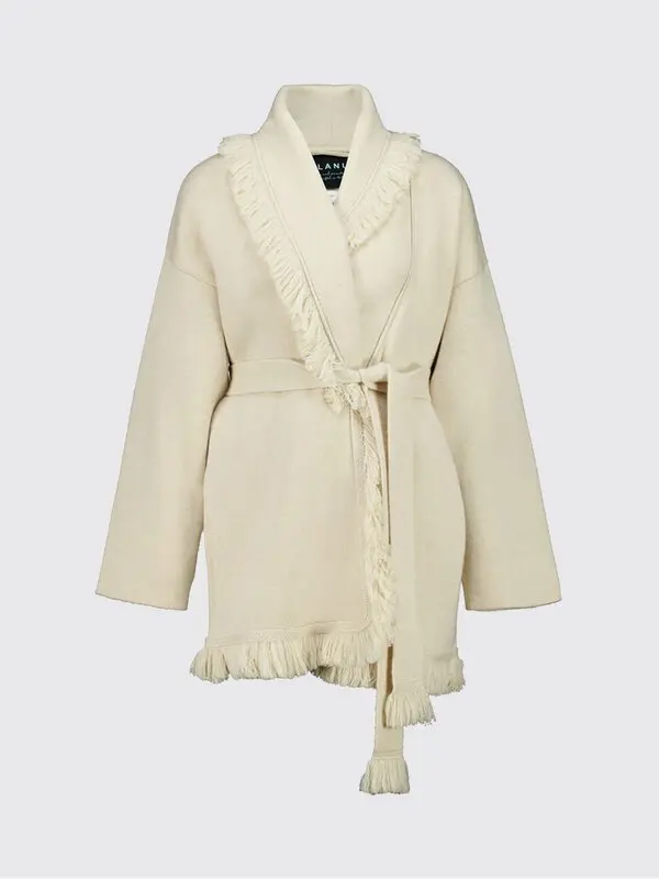 Alanui Shawl Collar Belted Cashmere Blend Jacket With Fringe - Cream