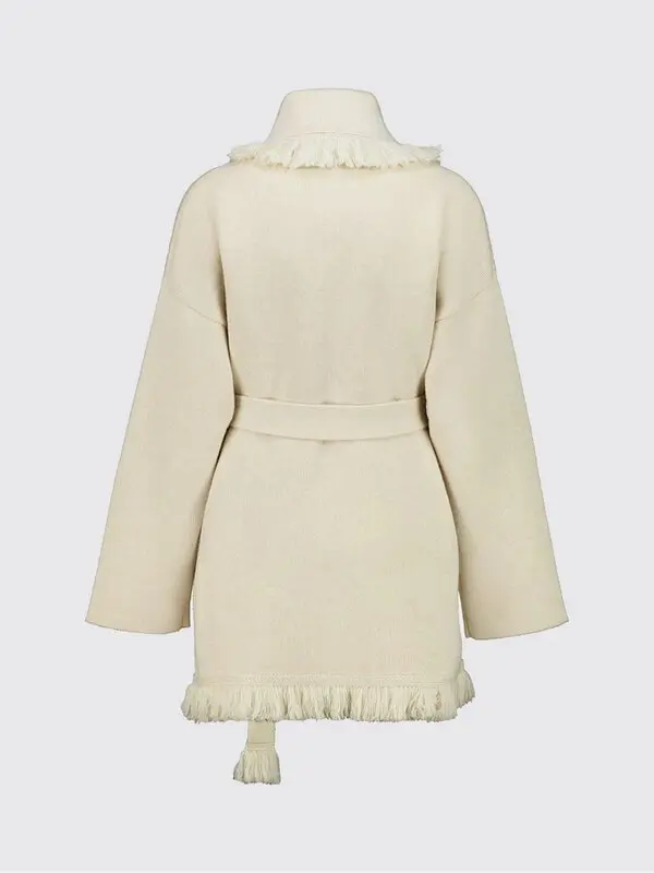 Alanui Shawl Collar Belted Cashmere Blend Jacket With Fringe - Cream