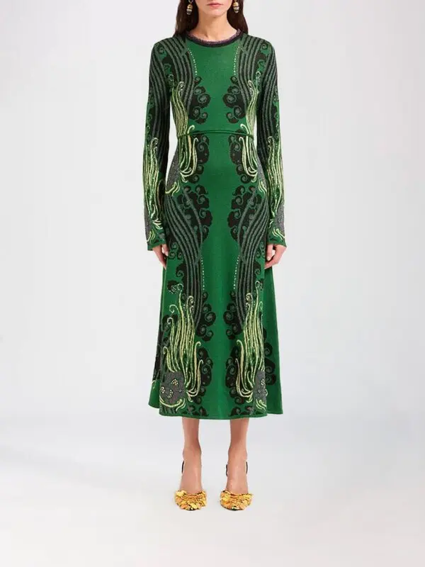 La DoubleJ Midi Dress Long Sleeve Knit - Green