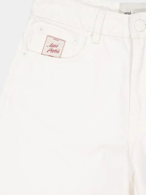 AMI Paris Cotton Denim Shorts - White