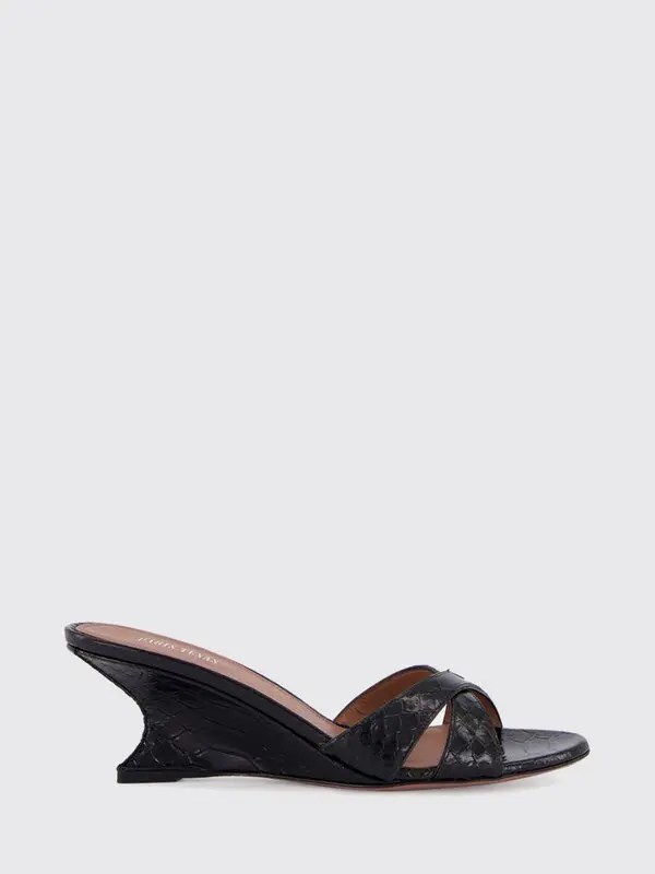 Paris Texas Nina Python-print Leather Wedge Mule Sandals - Black