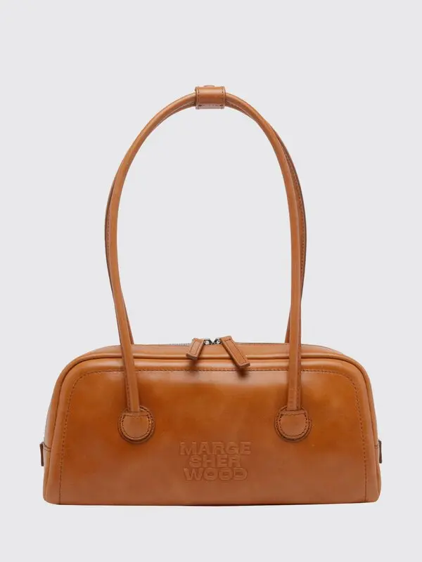 MARGESHERWOOD Boston Smooth Calfskin Leather Shoulder Bag With Double Handle - Brown