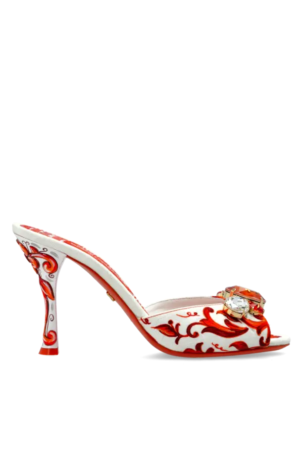 Dolce & Gabbana Heeled Slides With Majolica Print