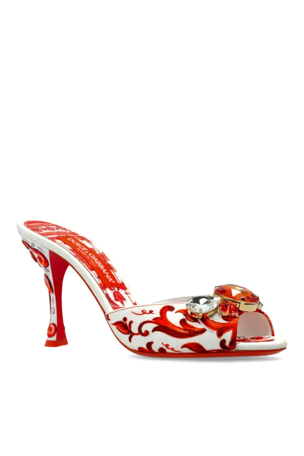 Dolce & Gabbana Heeled Slides With Majolica Print