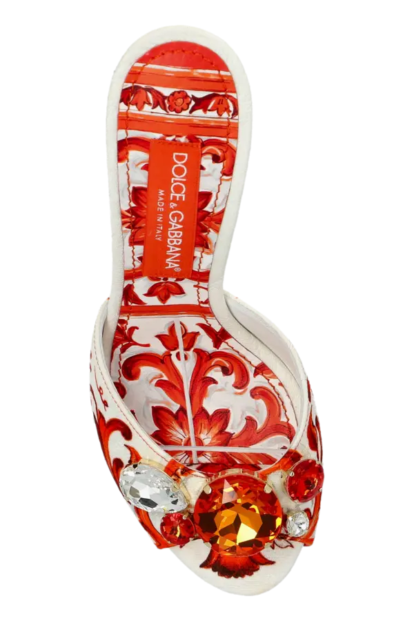 Dolce & Gabbana Heeled Slides With Majolica Print