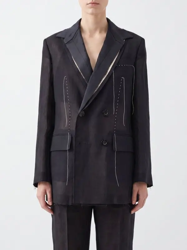 Sacai Cropped Double-breasted Patchwork Wool Blend Blazer