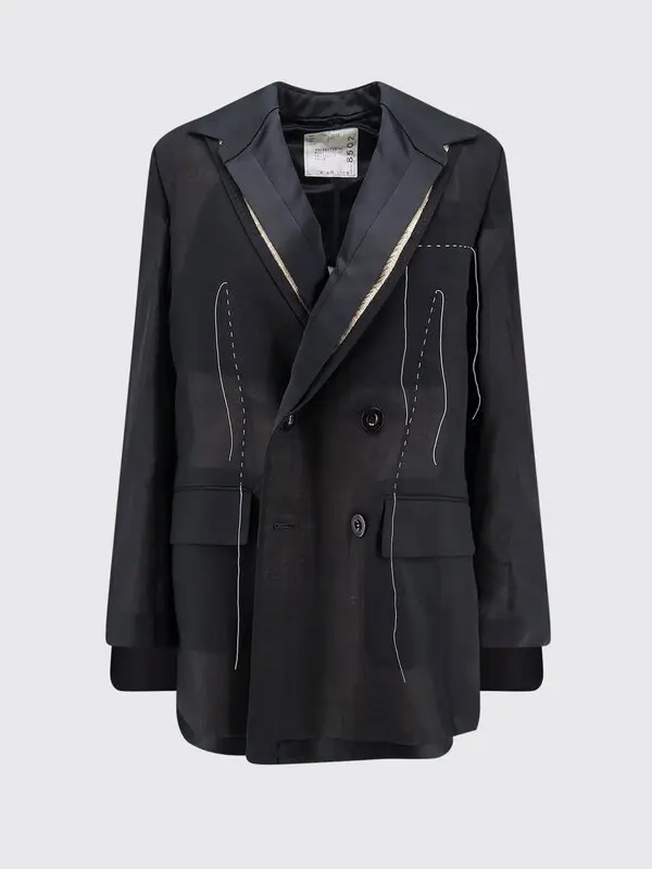 Sacai Cropped Double-breasted Patchwork Wool Blend Blazer