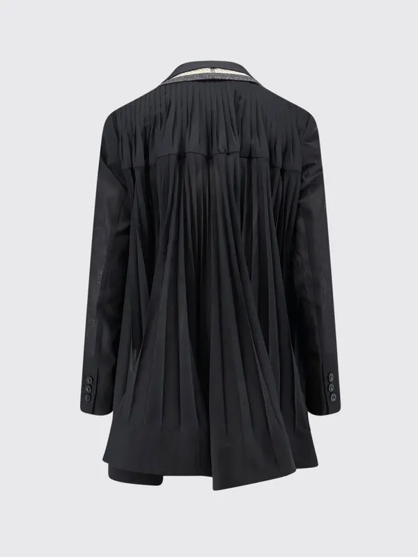 Sacai Cropped Double-breasted Patchwork Wool Blend Blazer