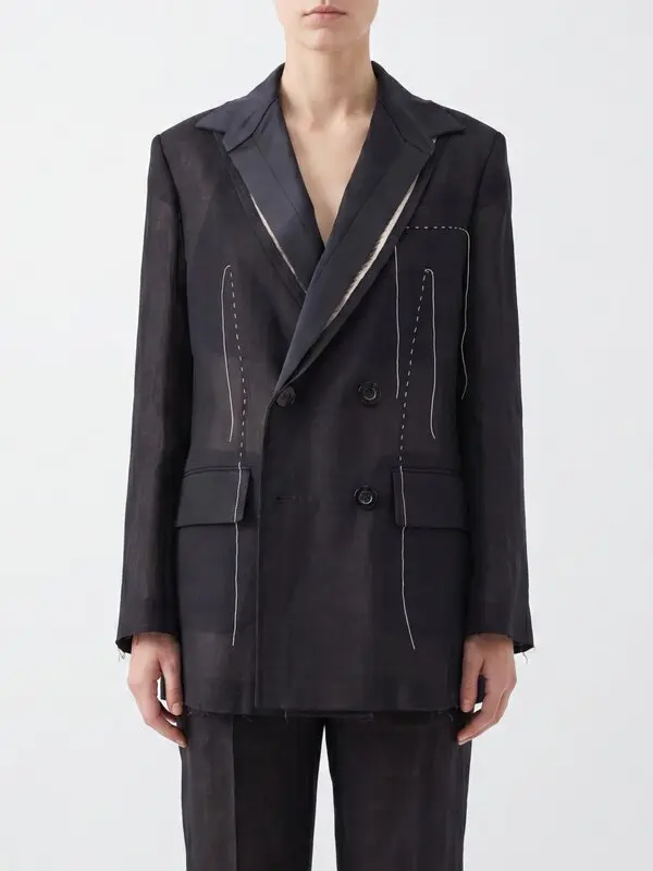 Sacai Cropped Double-breasted Patchwork Wool Blend Blazer