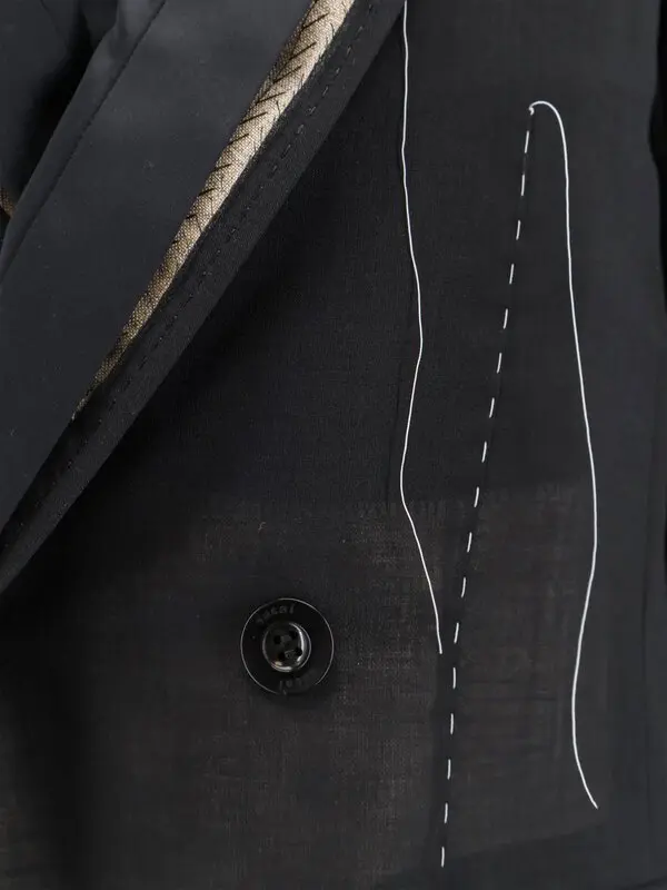 Sacai Cropped Double-breasted Patchwork Wool Blend Blazer
