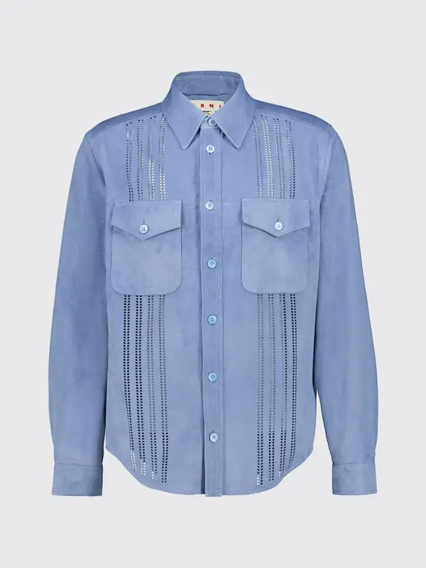 Marni Perforated Suede Shirt Jacket - Blue