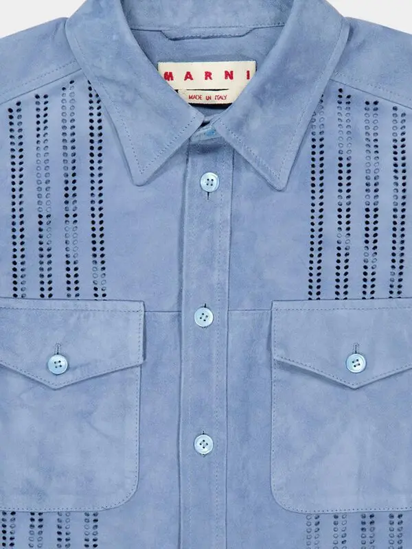 Marni Perforated Suede Shirt Jacket - Blue