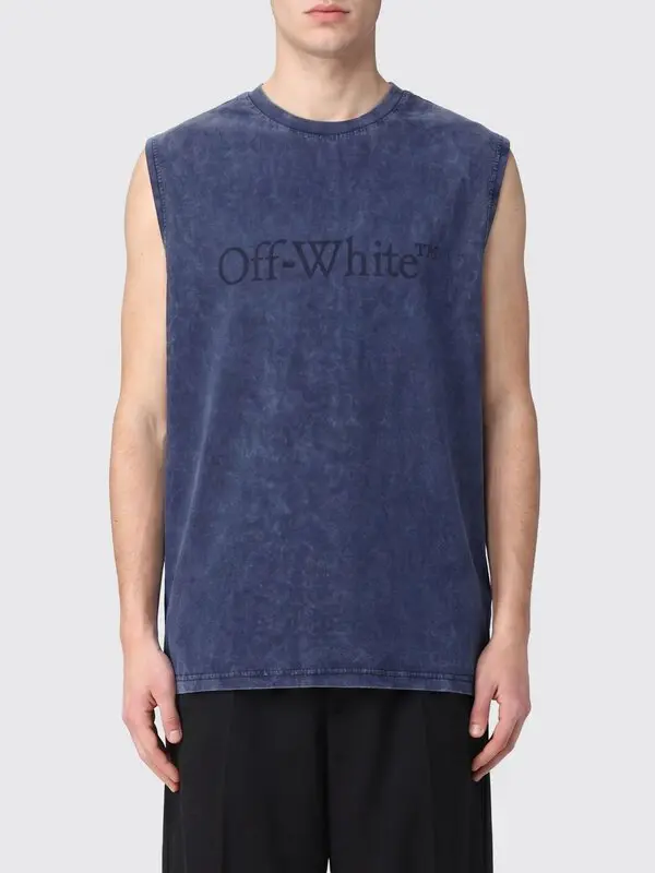 Off-White Cotton Tank Top With Crew Neck And Tone-on-tone Logo - Blue