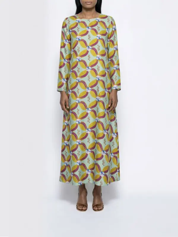 PAULA Silk Twill Midi Dress With Graphic Print