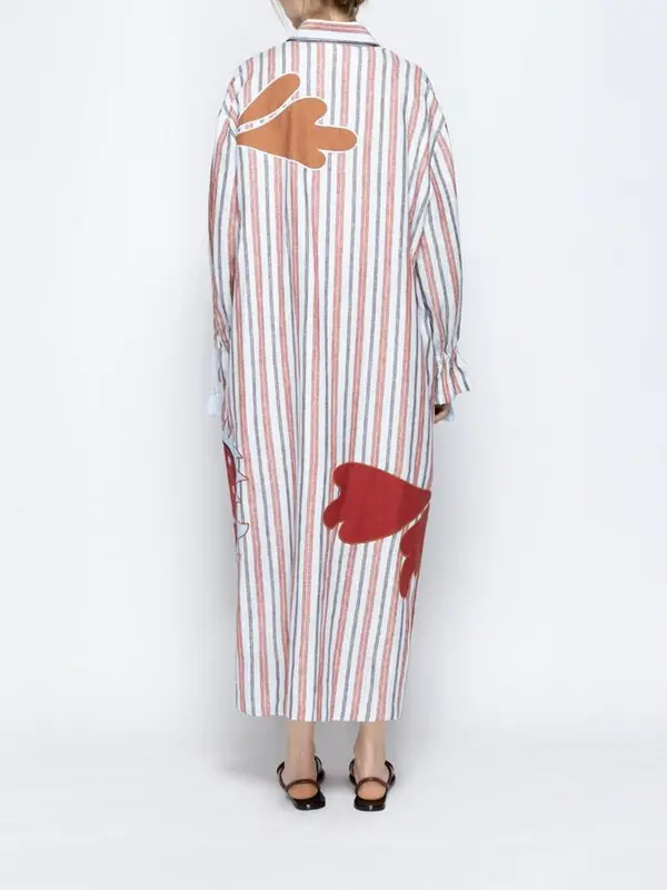 PAULA Linen Striped Embroidered Midi Shirtdress