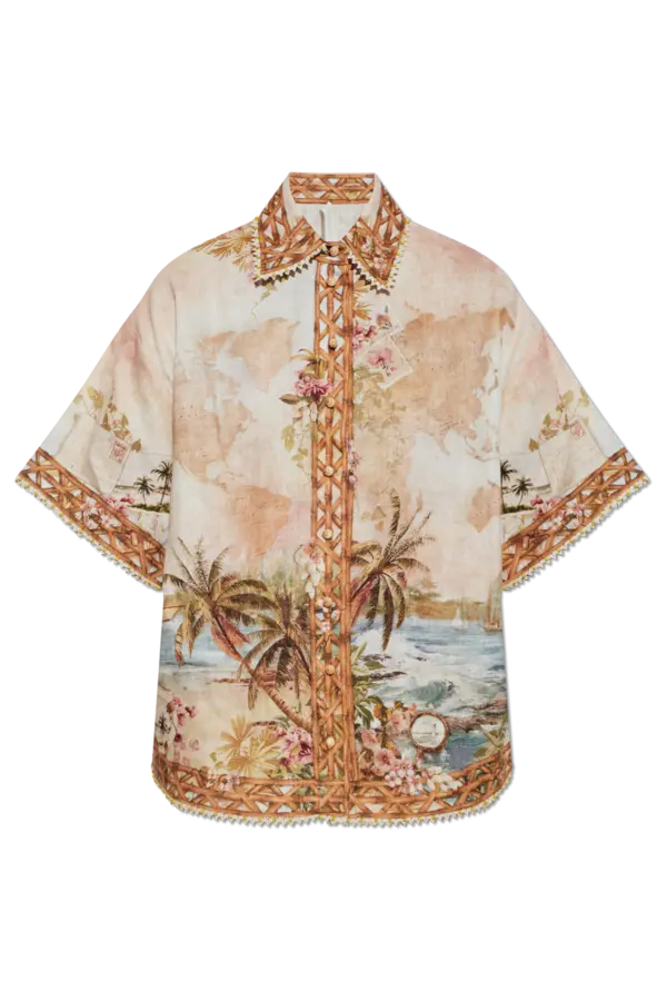 Zimmermann Linen Shirt With Print - Brown