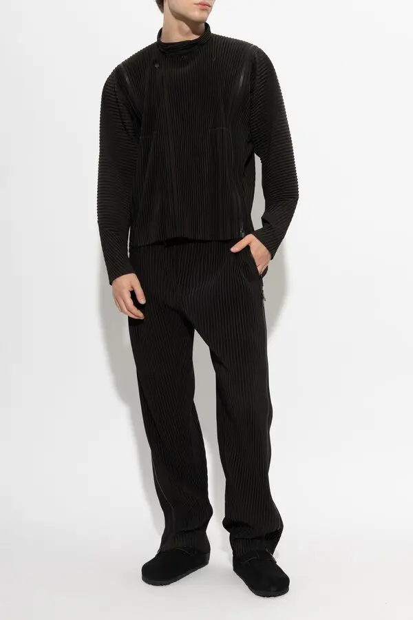 Issey Miyake Pleated Jacket With A Stand-up Collar