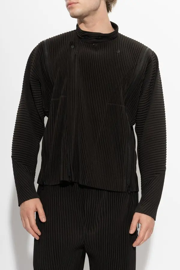 Issey Miyake Pleated Jacket With A Stand-up Collar