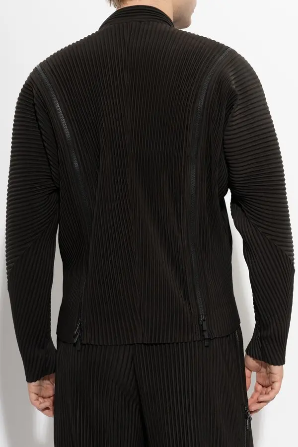 Issey Miyake Pleated Jacket With A Stand-up Collar
