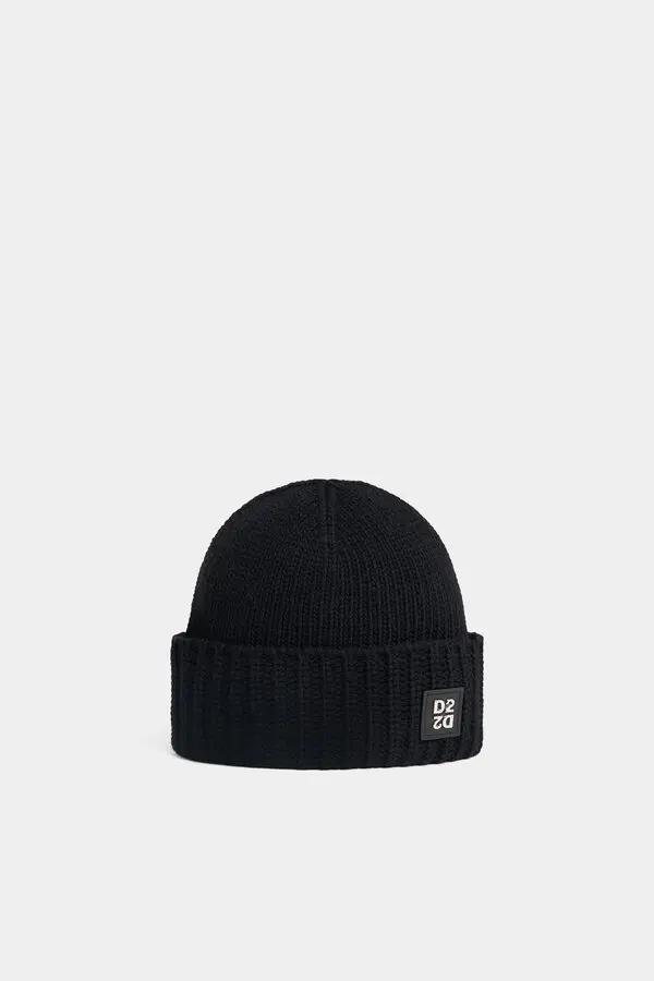 Dsquared2 Ribbed Knit Beanie With Logo Patch - Black
