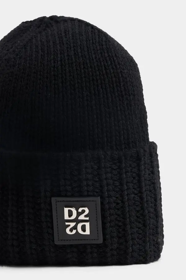 Dsquared2 Ribbed Knit Beanie With Logo Patch