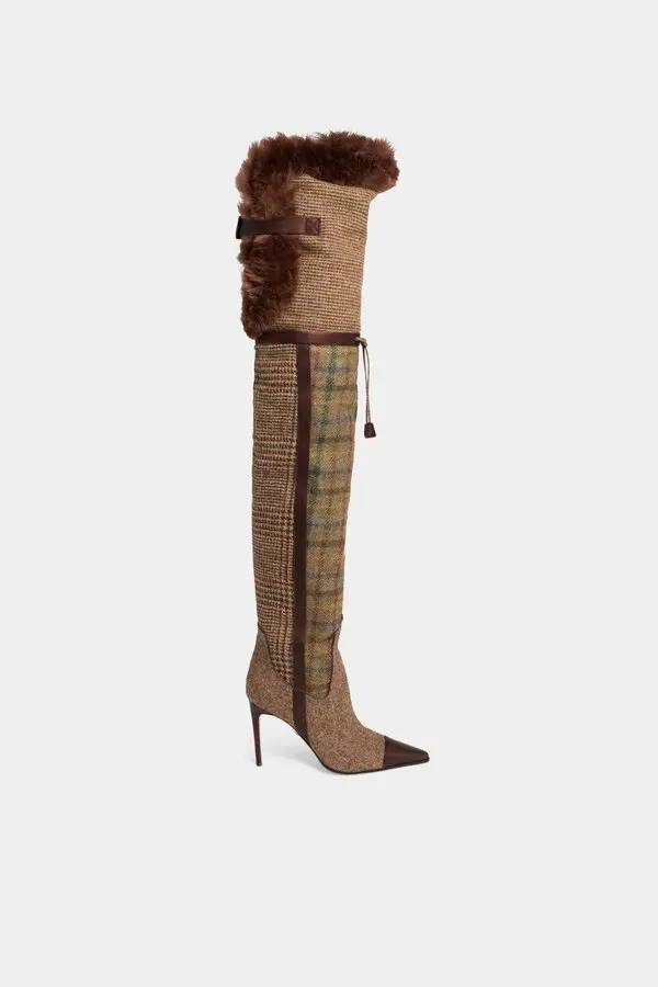 Dsquared2 Checked Thigh-high Stiletto Boots - Brown