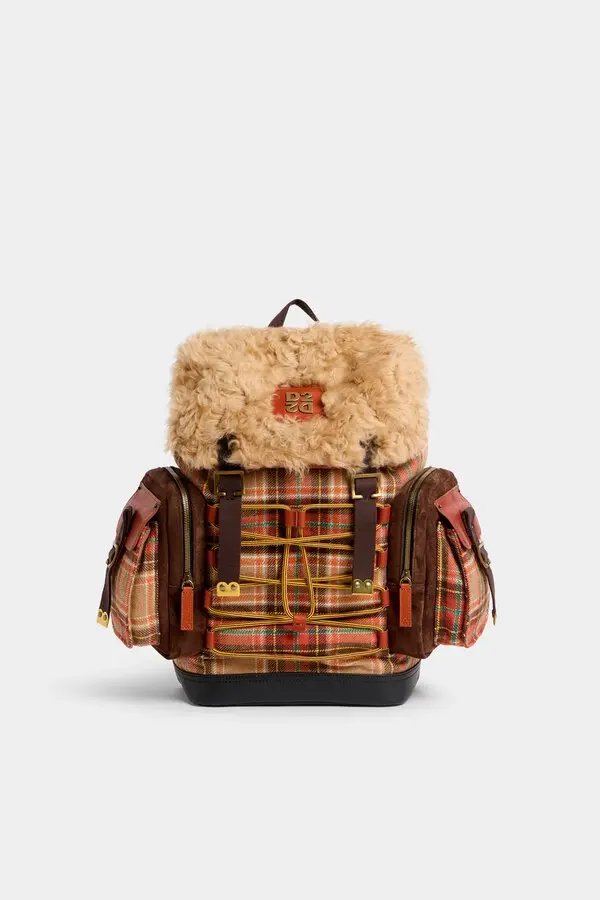 Dsquared2 Checked Wool Cottage Backpack With Faux Fur Flap - Fantasy