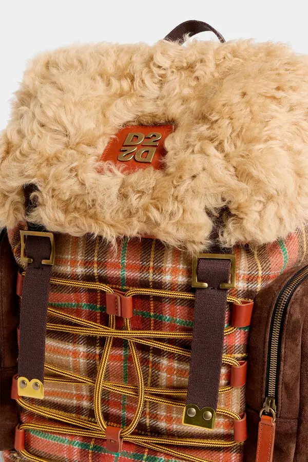 Dsquared2 Checked Wool Cottage Backpack With Faux Fur Flap - Fantasy