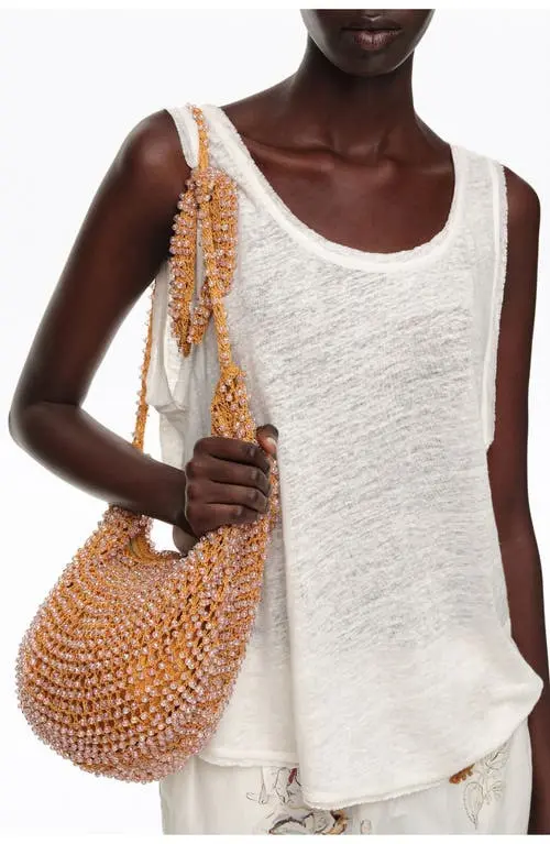 Bimba Y Lola Medium Crochet Beaded Shoulder Bag - Amber