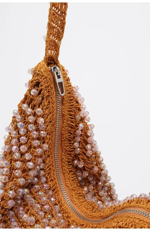 Bimba Y Lola Medium Crochet Beaded Shoulder Bag - Amber