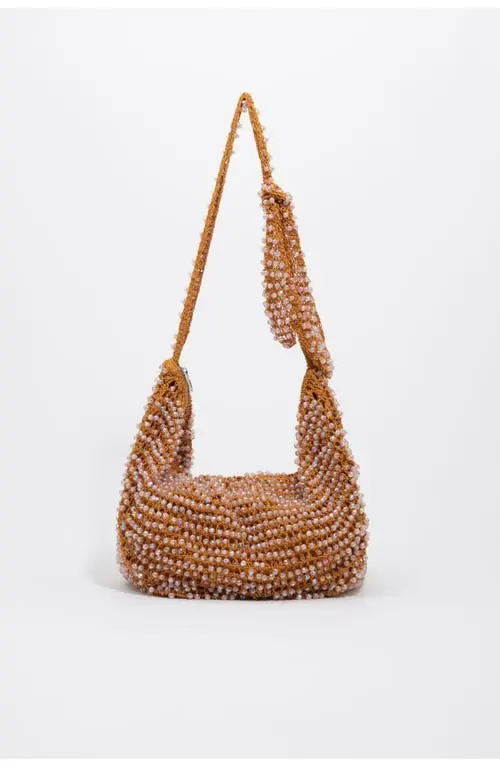 Bimba Y Lola Medium Crochet Beaded Shoulder Bag - Amber