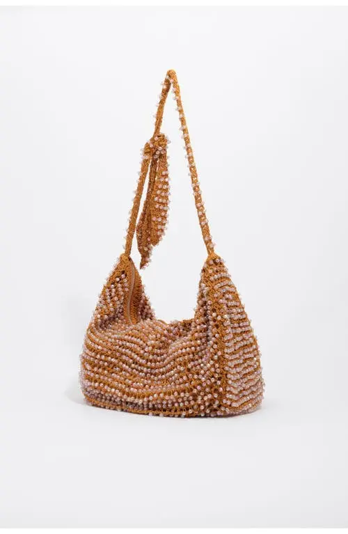 Bimba Y Lola Medium Crochet Beaded Shoulder Bag - Amber