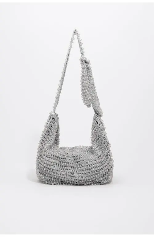 Bimba Y Lola Medium Crochet Beaded Shoulder Bag - Silver