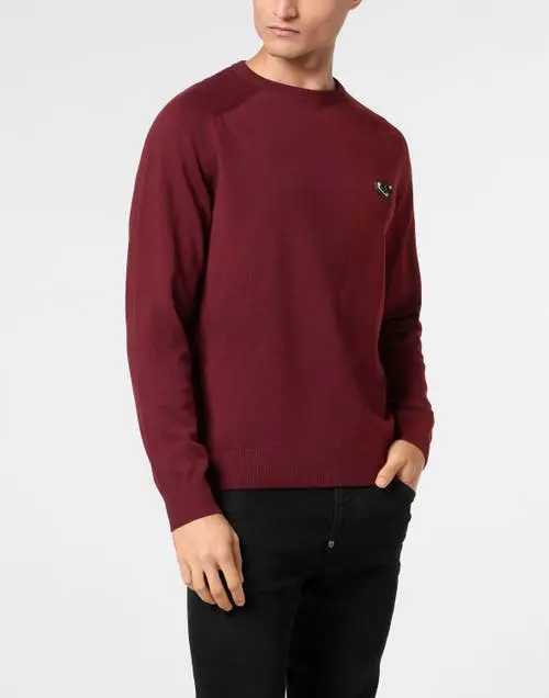 Philipp Plein Pullover Round Neck Long Sleeve Wool Sweater - Bordeaux