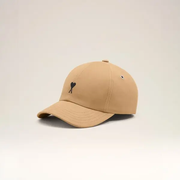 AMI Paris Beige Cotton Baseball Cap With De Coeur Embroidery