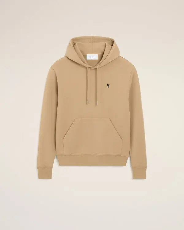 AMI Paris Cotton Hoodie With De Coeur Embroidery - Mastic Beige/black