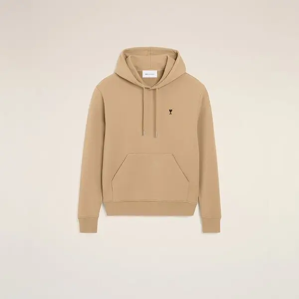AMI Paris Cotton Hoodie With De Coeur Embroidery - Mastic Beige/black