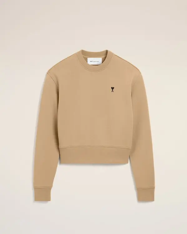 AMI Paris Cotton Sweatshirt With Embroidered Logo - Mastic Beige/black