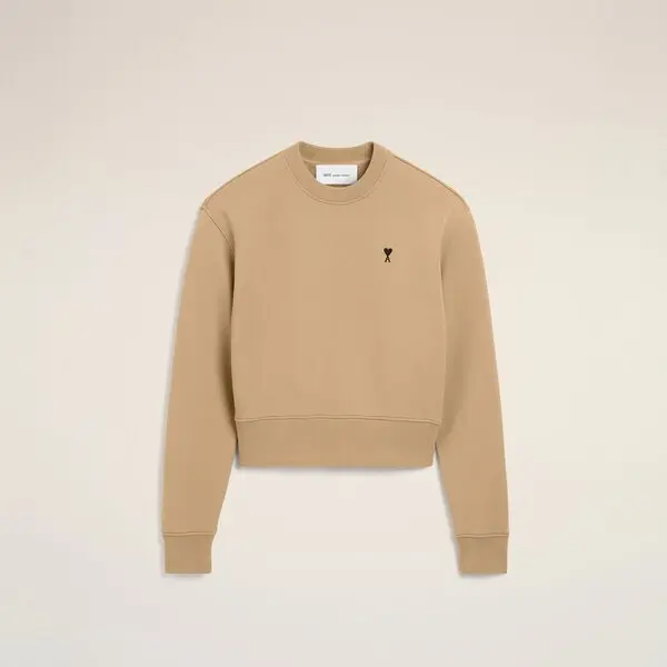 AMI Paris Cotton Sweatshirt With Embroidered Logo - Mastic Beige/black