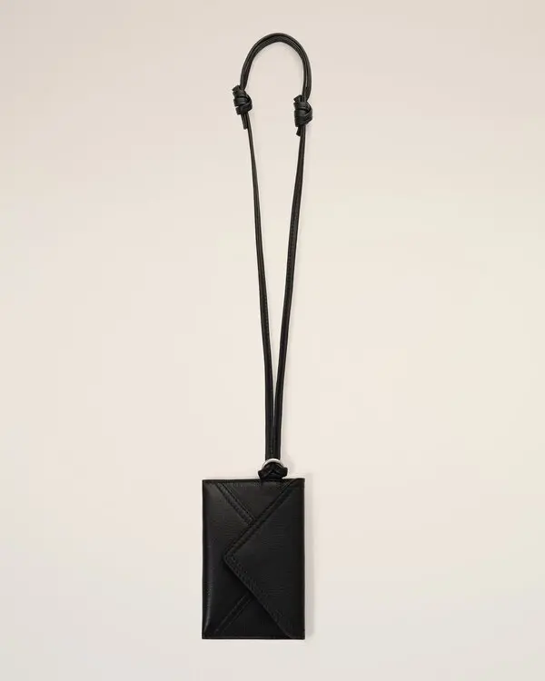 AMI Paris Etienne Strap Taurillon Leather Envelope Card Holder - Black