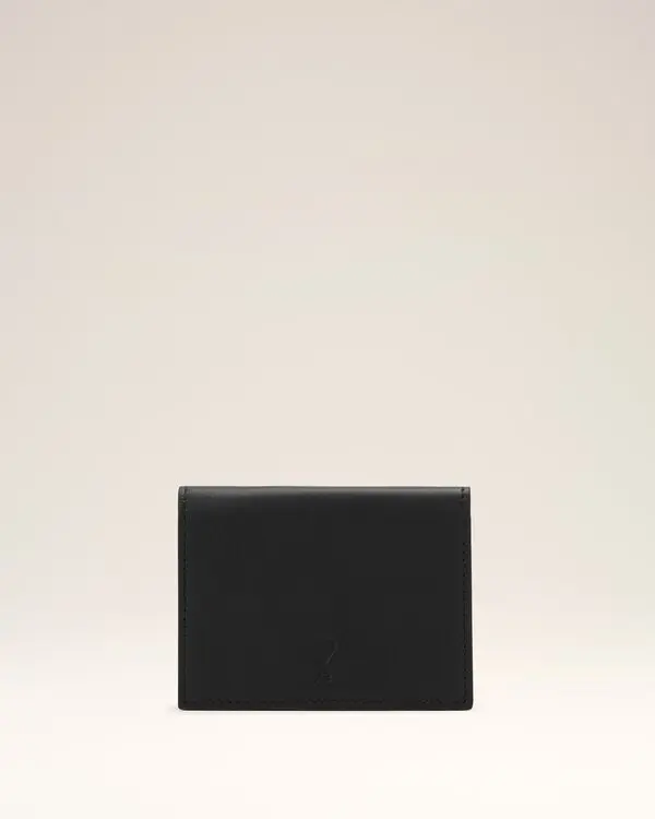 AMI Paris Cowhide Leather Trifold Wallet With De Coeur - Black