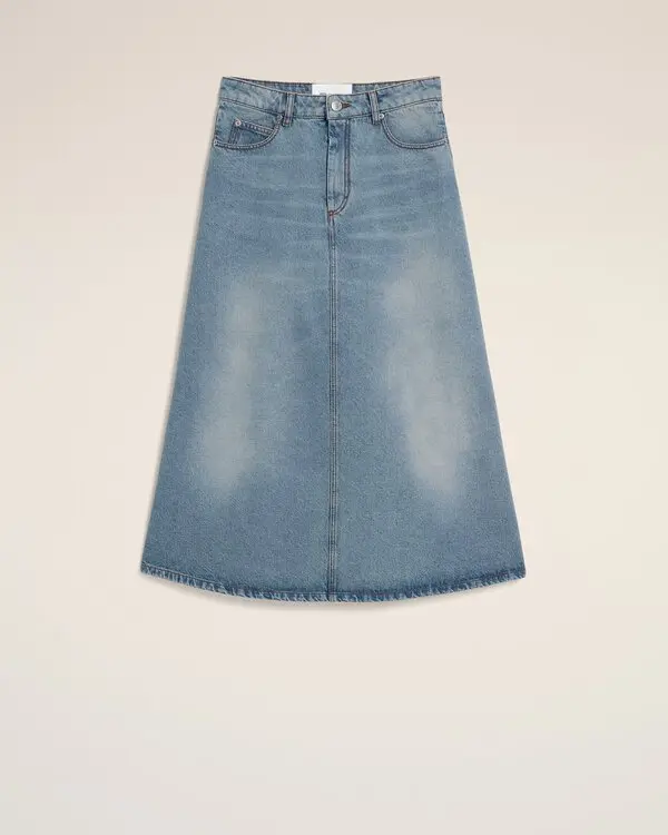 AMI Paris Long A-line Cotton Skirt - Blue